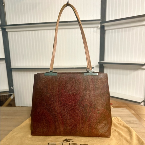 Etro | Bags | Pristine Etro Italian Burgundy Paisley Leather Trimmed ...